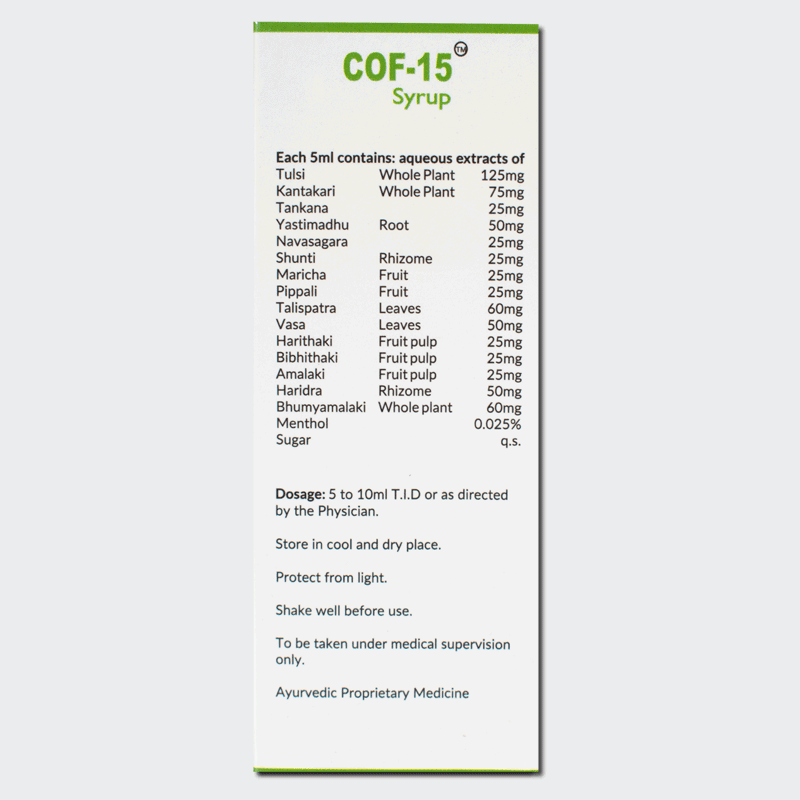 Cof -15 Cough Syrup (100ml) - Revinto - AyurCentral Online