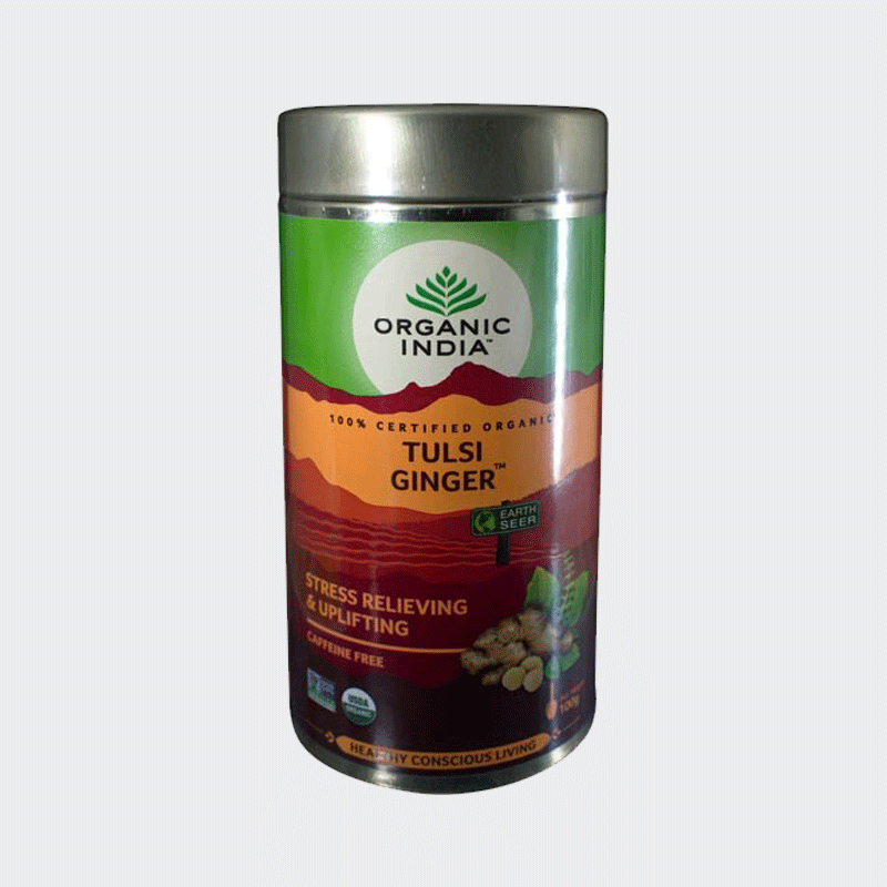 Tulsi Ginger Tea Tin (100Gm) - Organic India - AyurCentral Online