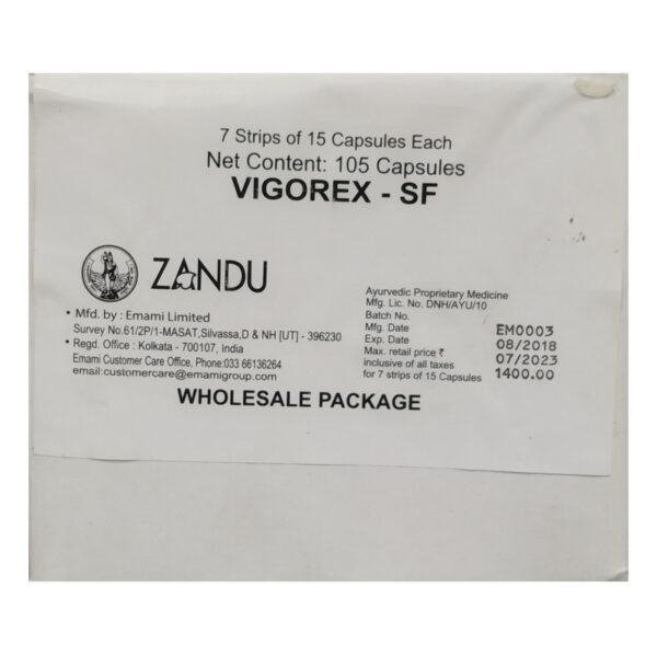 Vigorex Sf Cap (15Caps) - Zandu Pharma - AyurCentral Online