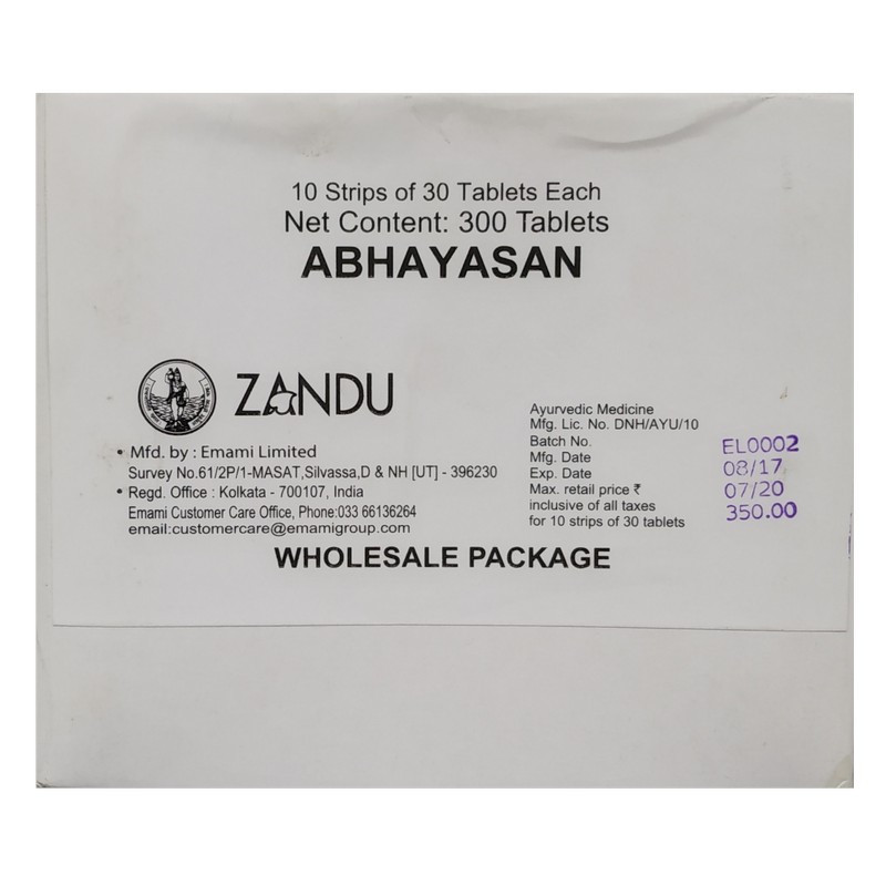 Abhayasan Tablet (30Tabs) - Zandu Pharma - AyurCentral Online