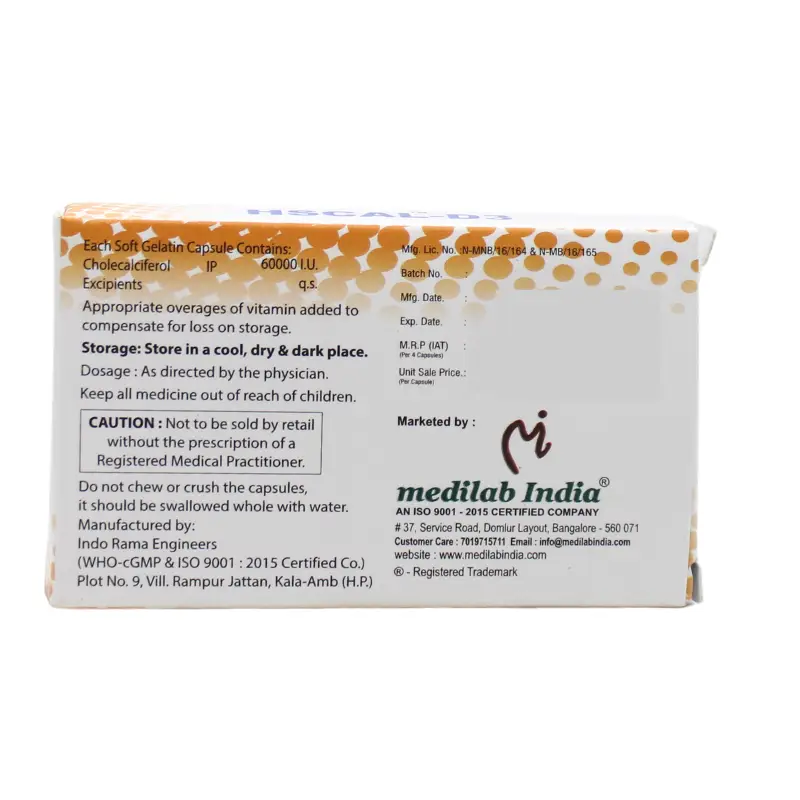 Buy Hs Cal D3 Sg Capsules 4caps - Medilab India