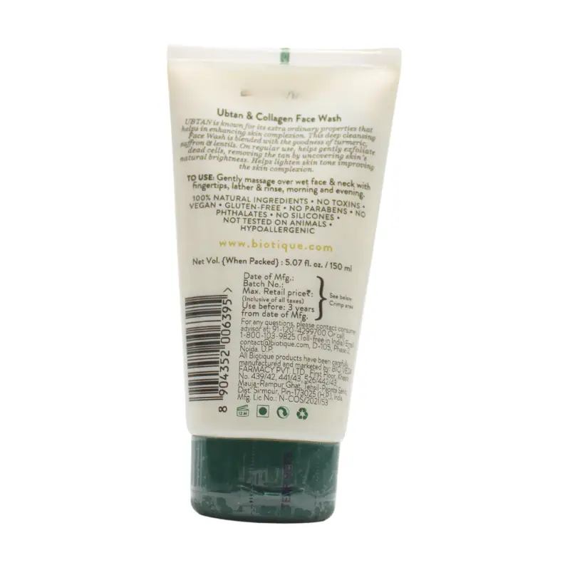 Buy BIO UBTAN AND COLLAGEN FACE WASH 150 ML - BIOTIQUE